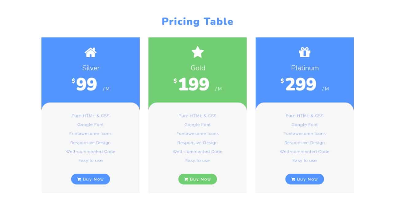 Create A Pricing Table Using Html Css Coding With Nick